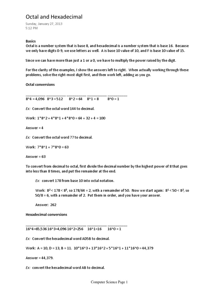 Octal and Hexadecimal | PDF | Mathematical Notation | Theory Of Computation