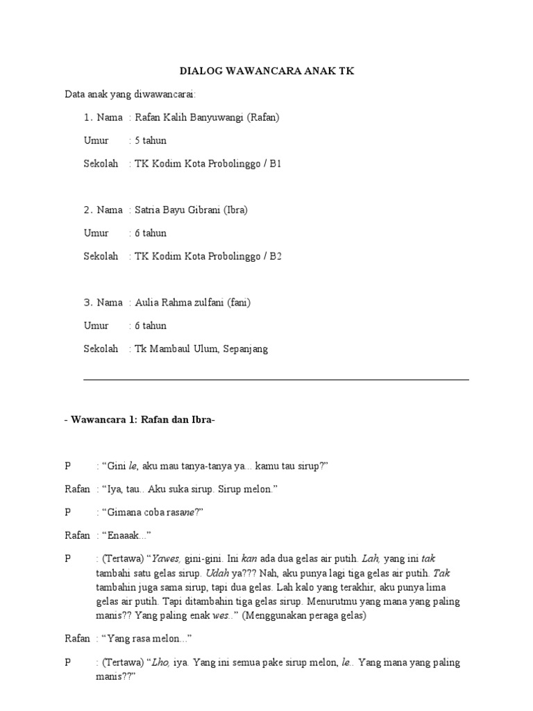 Dialog Wawancara Anak TK | PDF