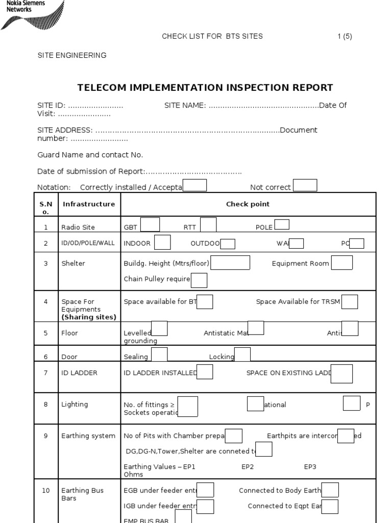 Rfi Checklist Nokia | Antenna (Radio) | Cable