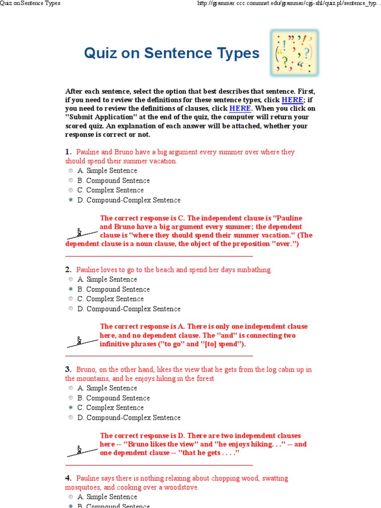 Quiz On Sentence Types | PDF | Sentence (Linguistics) | Languages