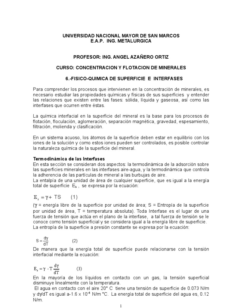 Fisico-Quimica de Superficie e Interfases | PDF | Adsorción | Minerales