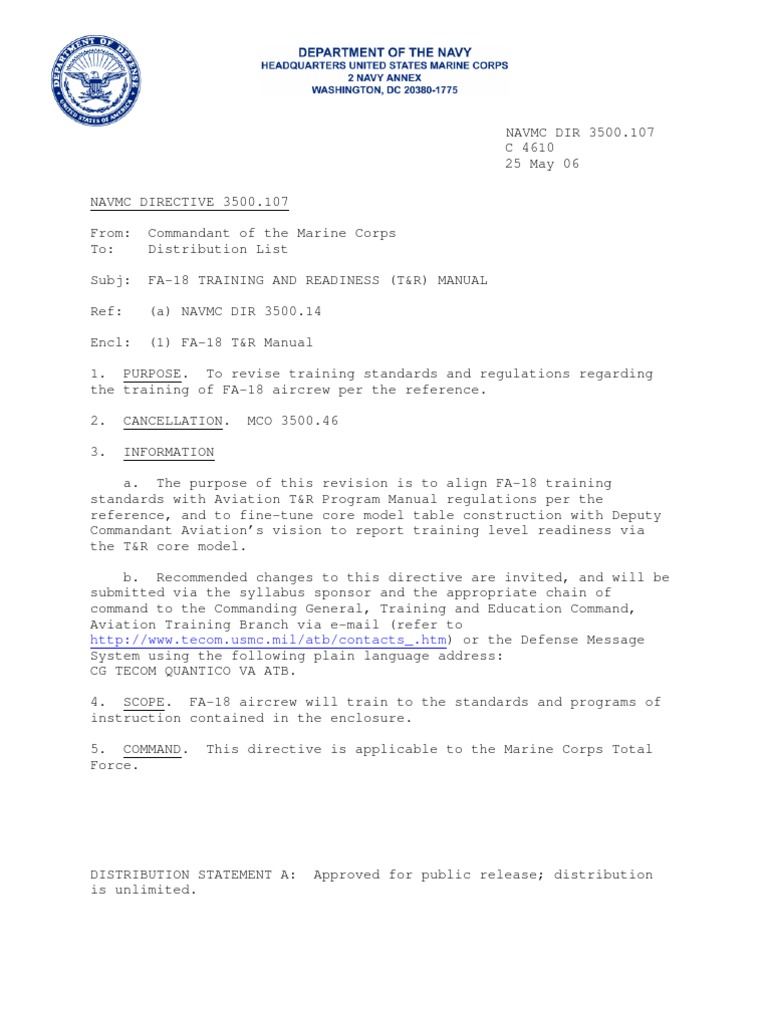 Navmc Dir 3500.107 | PDF | Marine Air Ground Task Force | Close Air Support