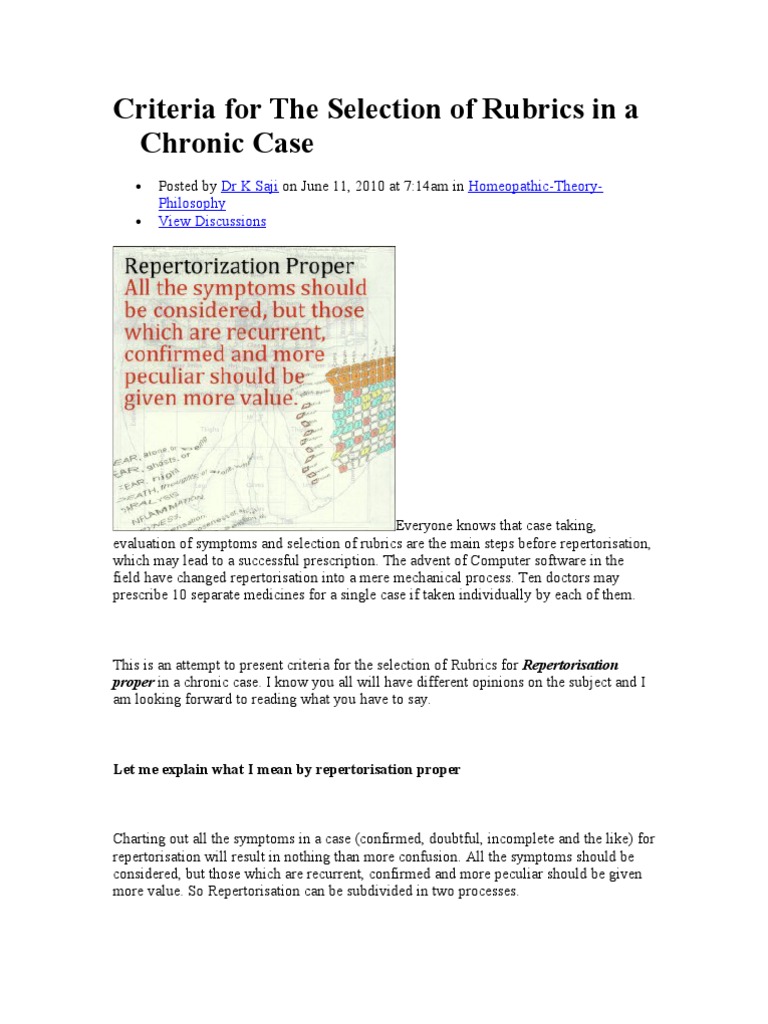 Criteria For The Selection of Rubrics in A Chronic Case | PDF ...