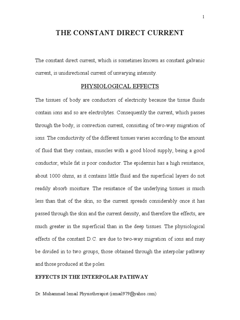 The Constant Direct Current Electrotherapy Physiotherapy | PDF ...