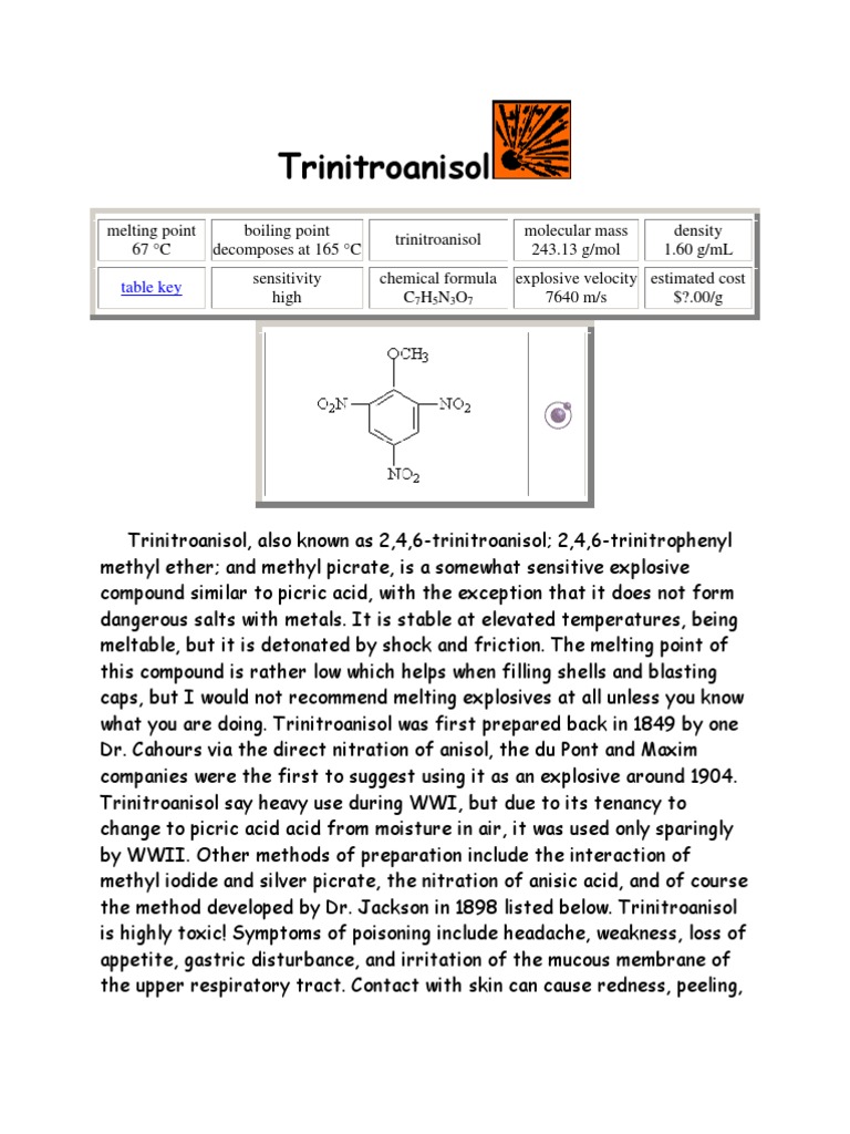 Trinitroanisol | PDF | Sodium | Explosive Material