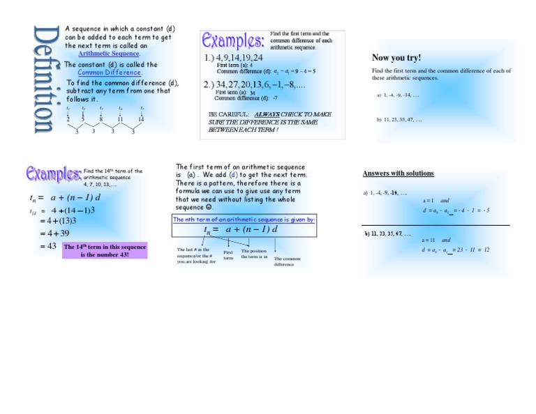 Arithmetic Sequence.: Common Difference | PDF | Teaching Methods ...