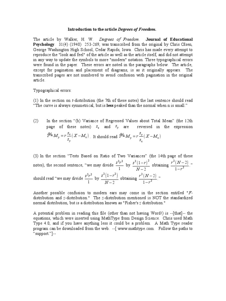 Degree of Freedom | PDF | Degrees Of Freedom (Statistics) | Errors And Residuals
