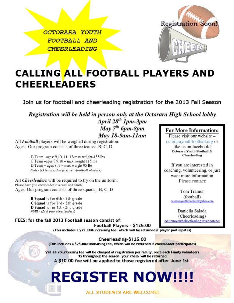 Octorara Youth Football & Cheer Registration | PDF | Sports & Recreation