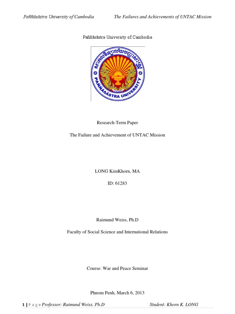 UNTAC Mission: Failures and Achievements | PDF | Cambodia | Democratic ...