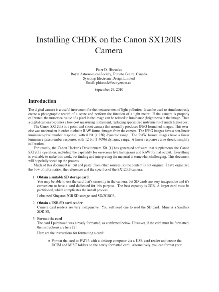 CHDK Sx120is Howto | PDF | Raw Image Format | Booting