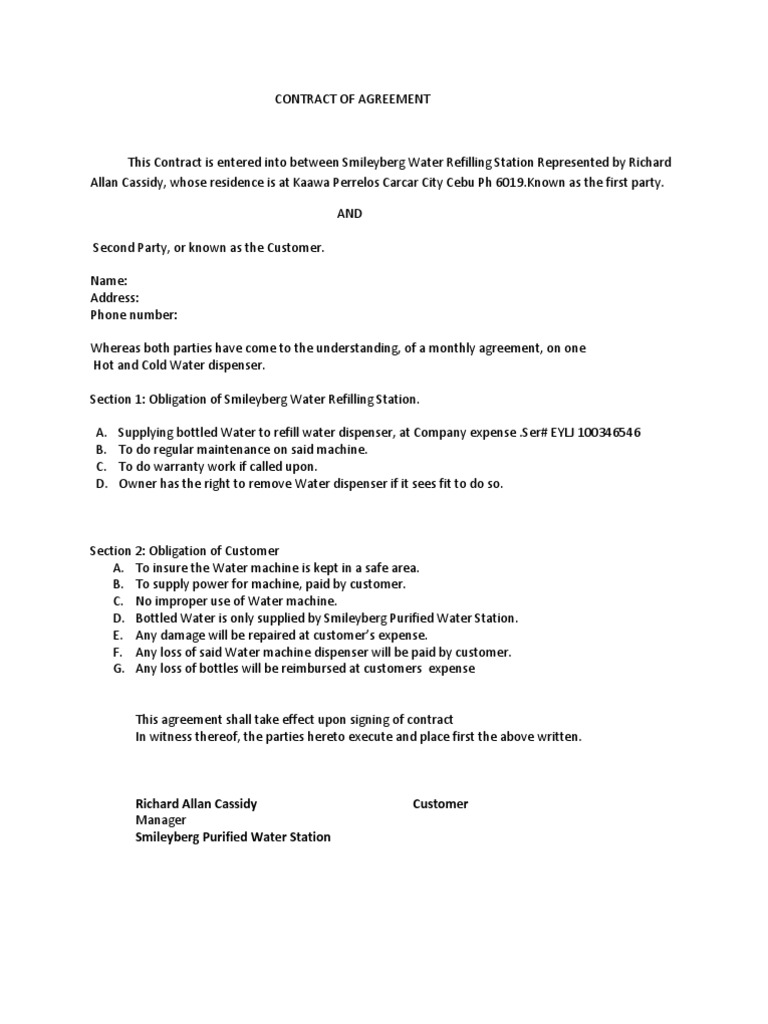 Contract of Agreement Water Dispenser 1 | PDF | Business Law | Private Law