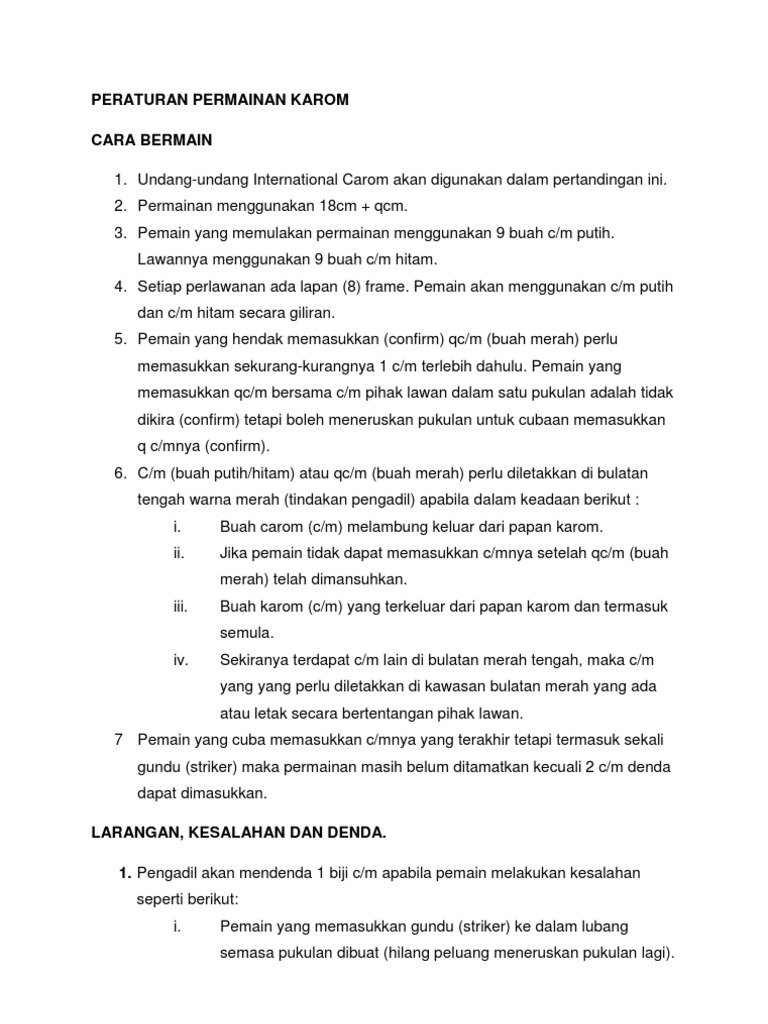 Peraturan Permainan Karom