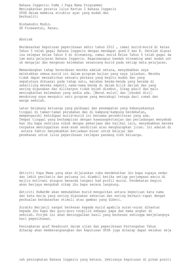 MENINGKATKAN PRESTASI BAHASA INGGERIS MELALUI PROGRAM PAPA MAMA | PDF