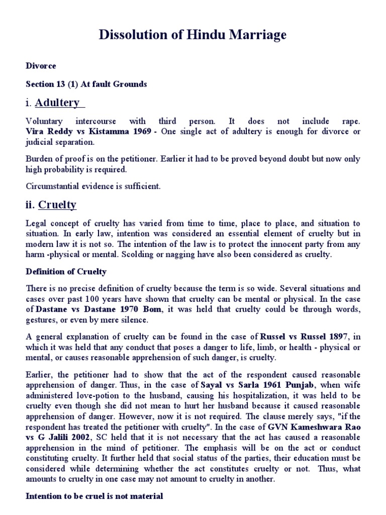 Dissolution of Hindu Marriage | PDF | Divorce | Supreme Courts