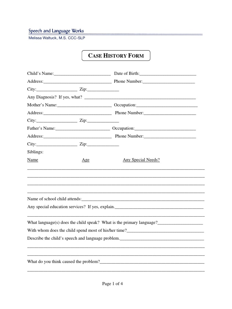 Sample Case History Form | PDF | Measles | Common Cold