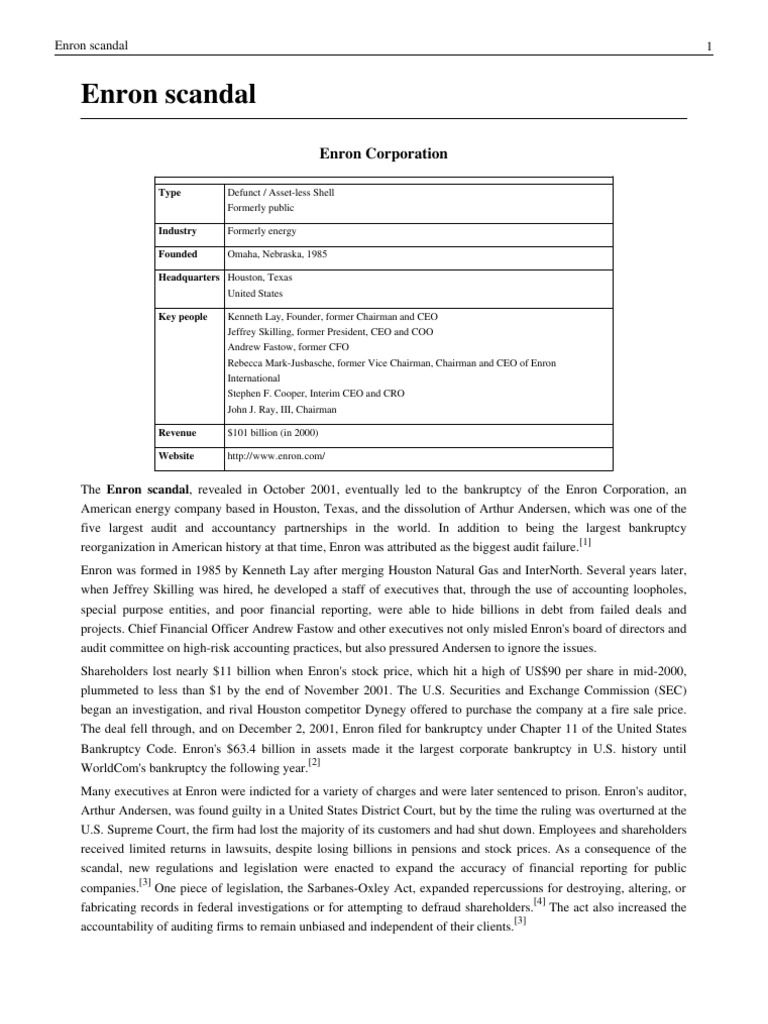 Enron Scandal | PDF | Enron | Financial Audit