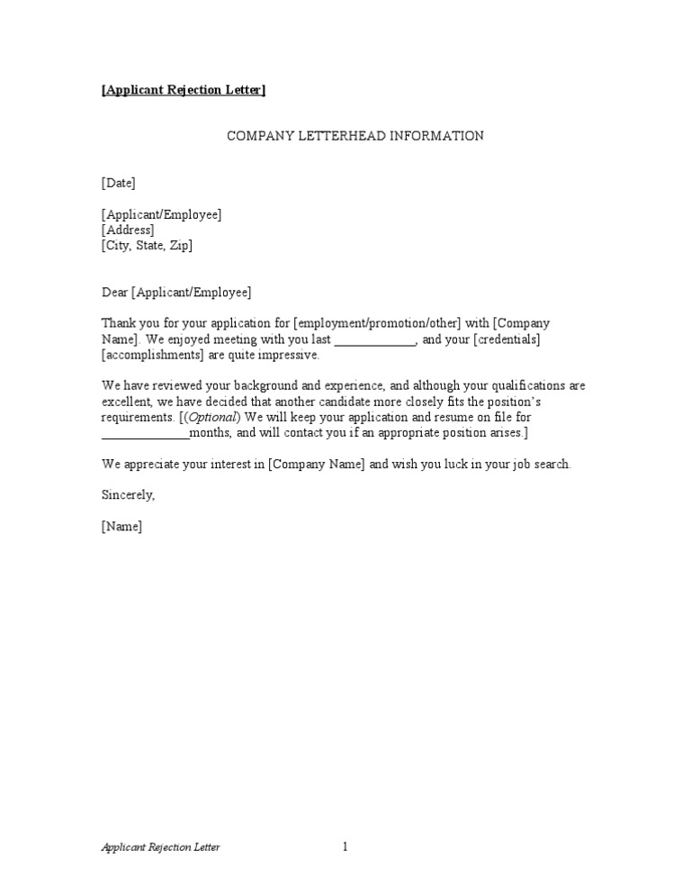 Applicant Rejection Letter | PDF