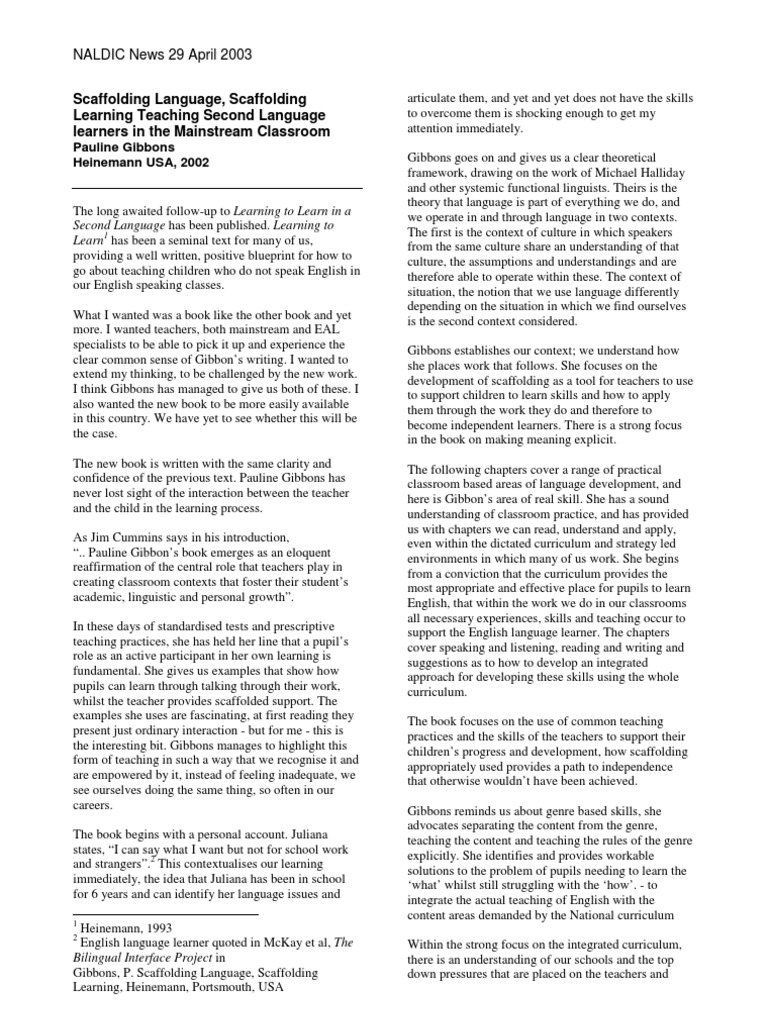 Scaffolding Language - Scaffolding Learning Teaching Second Language ...