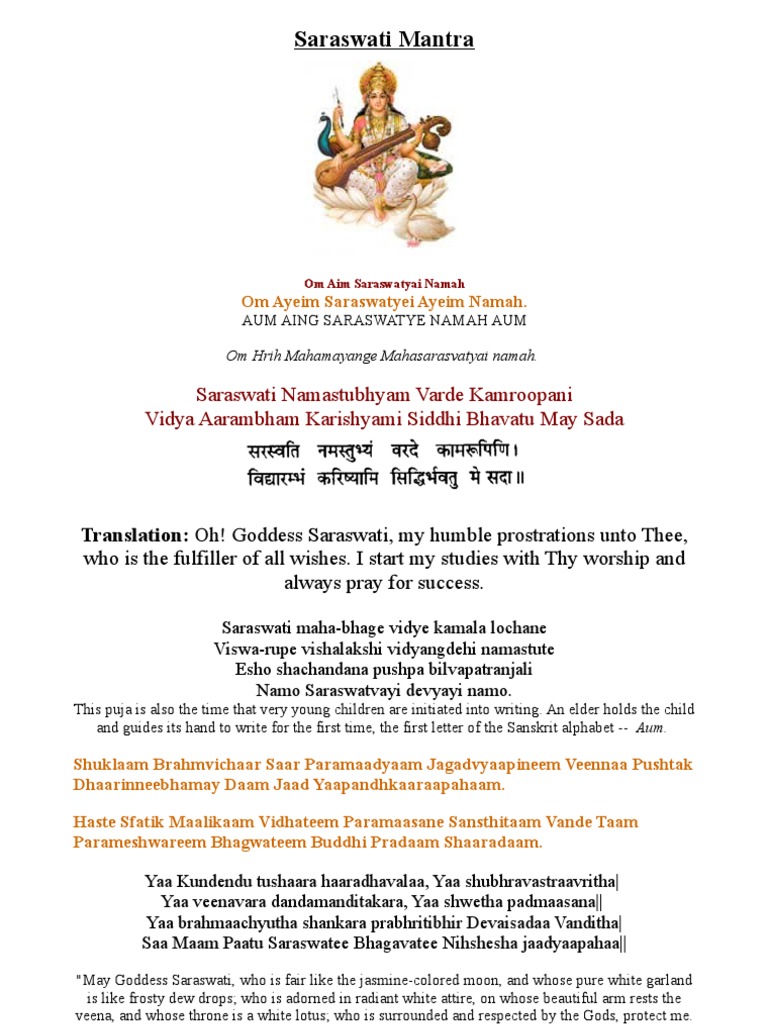 Goddess Saraswati Mantra