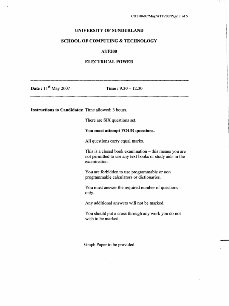 Power Electrical Past Paper | PDF | Transformer | Capacitor