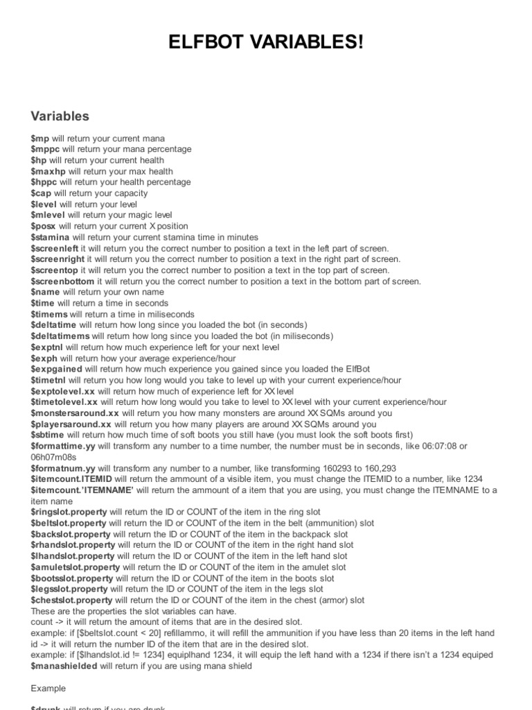Elfbot Variables! | PDF | Filename | Text File