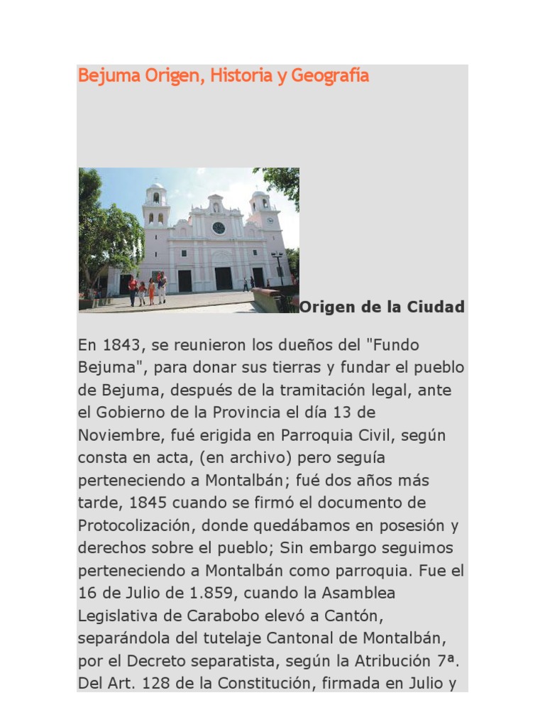 Historia y Geografía de Bejuma | PDF