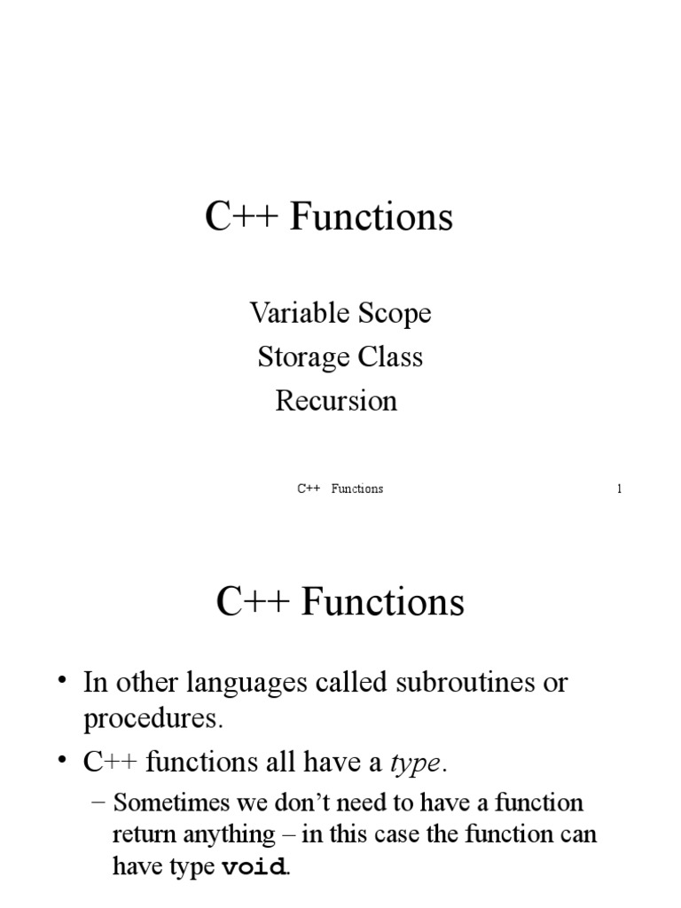 C Functions Variable Scope Storage Class Recursion Pdf Subroutine Scope Computer Science