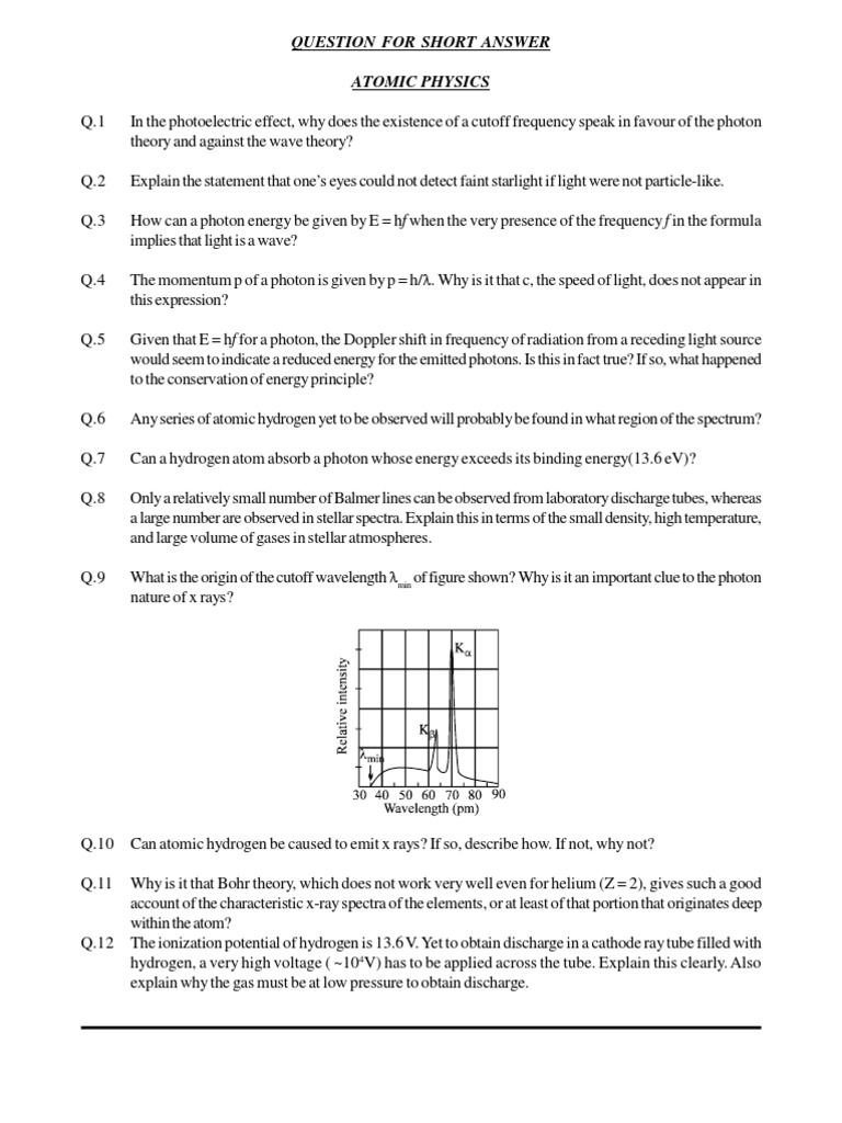 Modern Physics Question Bank | PDF | Photoelectric Effect | Radioactive ...
