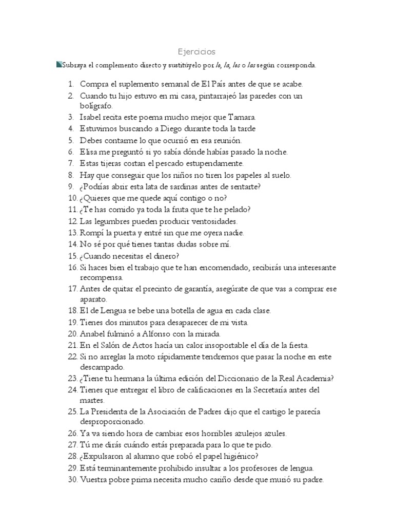 Ejercicios de Complementos Directos e Indirectos | PDF