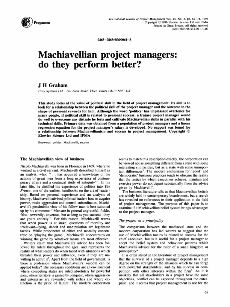 Machiavelian Project Managers | PDF | Niccolò Machiavelli | Survey ...