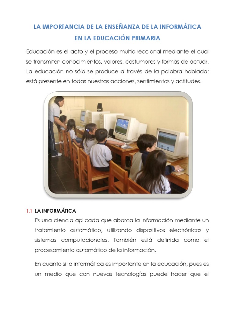 Importancia de la Informática en Primaria | PDF | Educación primaria ...