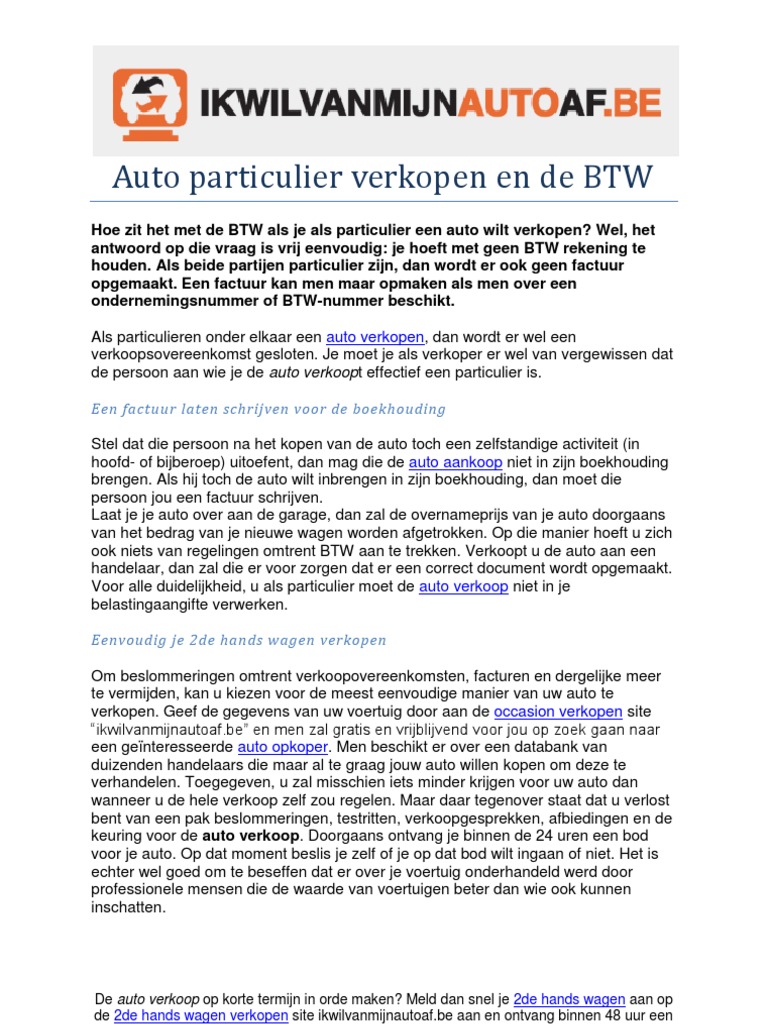 Auto Particulier Verkopen en de BTW | PDF