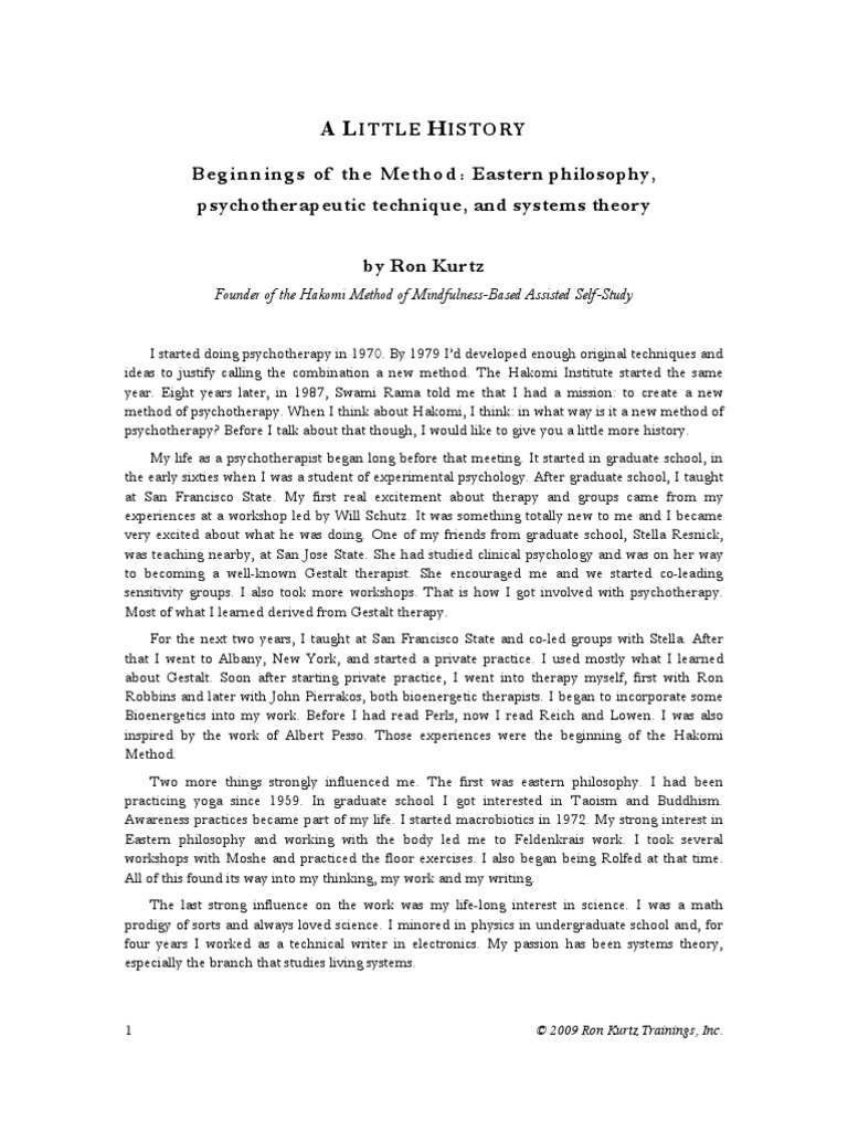 Kurtz - Development of Hakomi PDF | PDF | Mindfulness | Psychotherapy