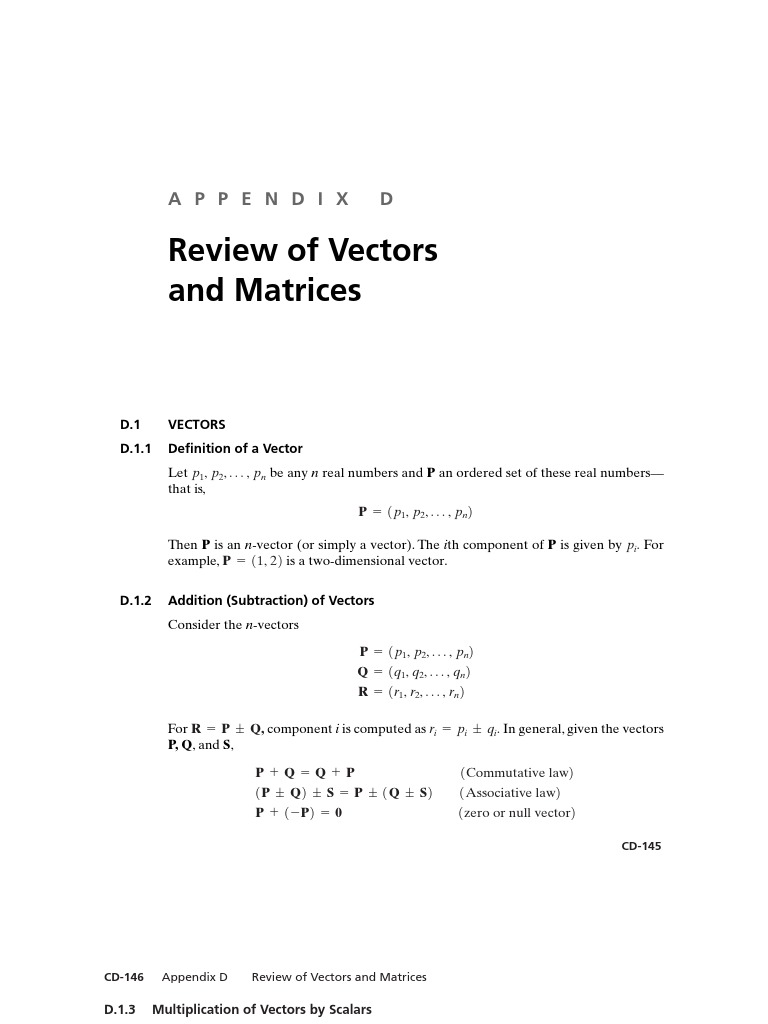 Review of Vectors and Matrices: Appendix D | PDF | Matrix (Mathematics) | Determinant