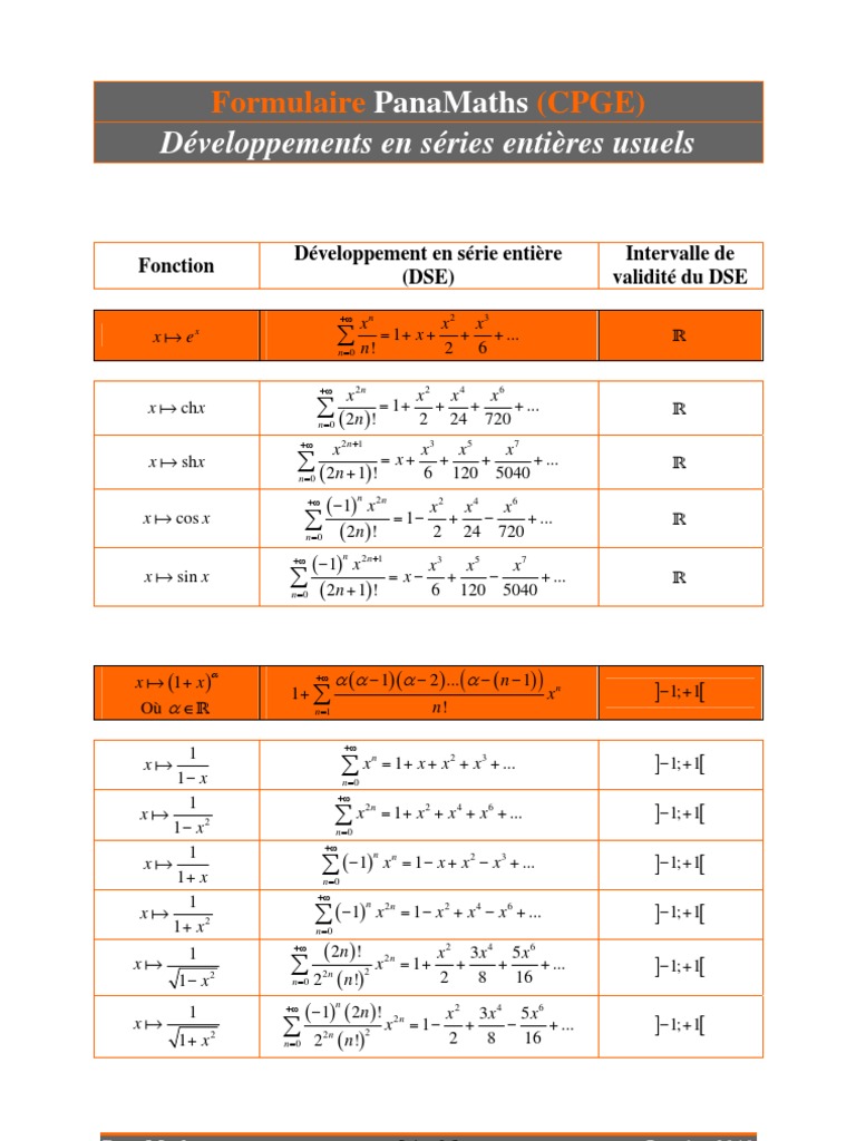Développements en Séries Entières Usuels: Formulaire (CPGE) | PDF