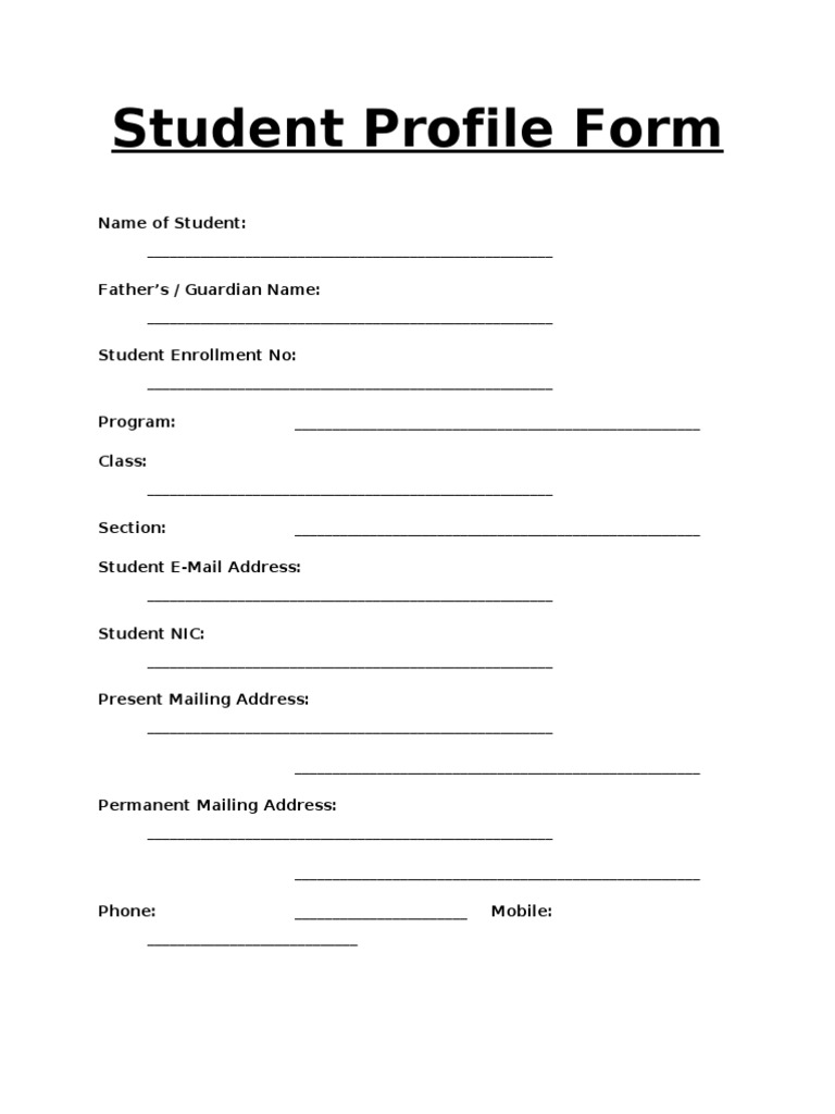 Student Profile Form Template | PDF