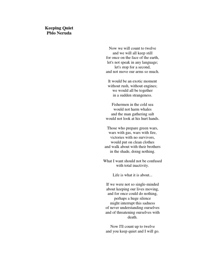 Pablo Neruda Keeping Quiet | PDF | Travel | Poetry