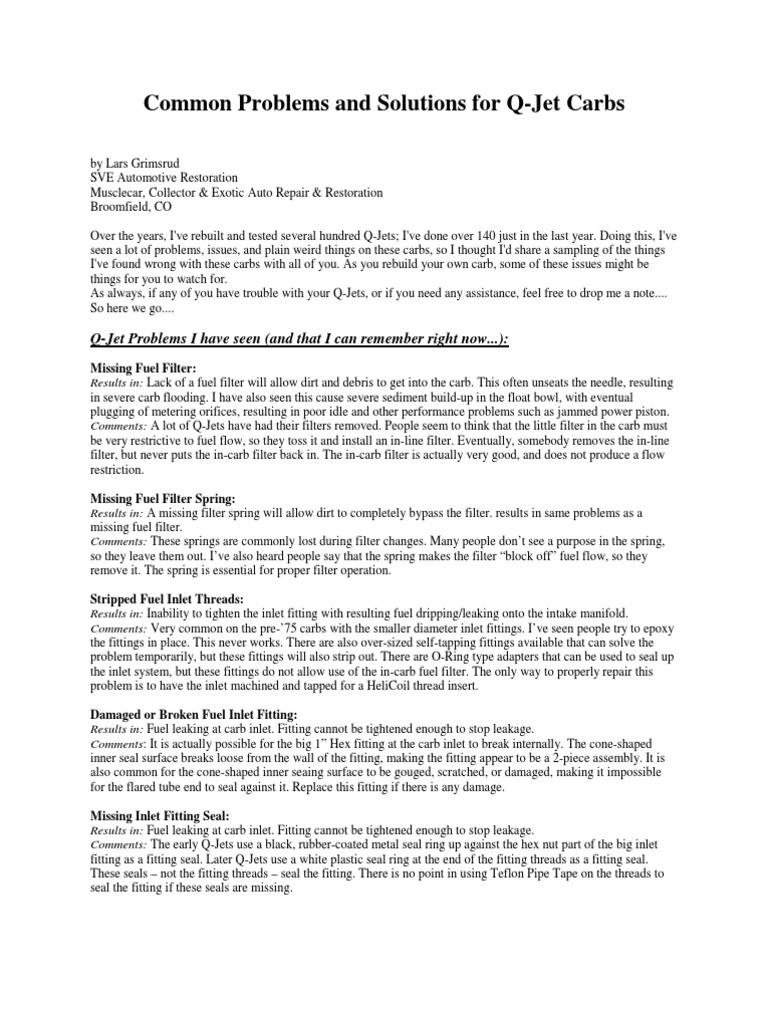 Quadrajet Tuning | PDF | Carburetor | Throttle