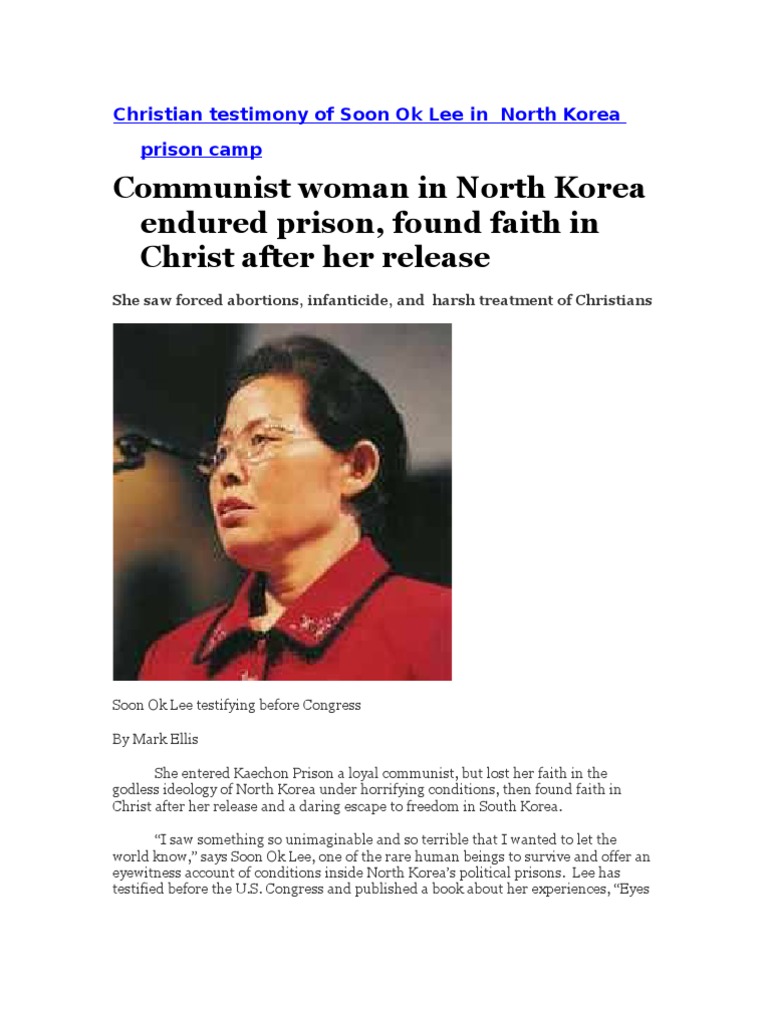 Christian Testimony of Soon Ok Lee in North Korea Prison Camp | PDF ...