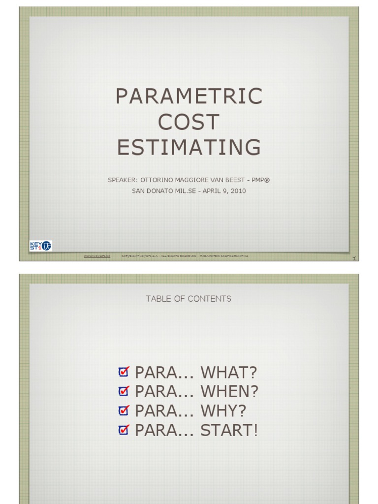 Parametric Cost Estimates Linear Regression Regression Analysis