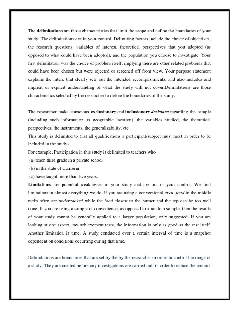 Delimitation vs Limitation | Sampling (Statistics) | Information