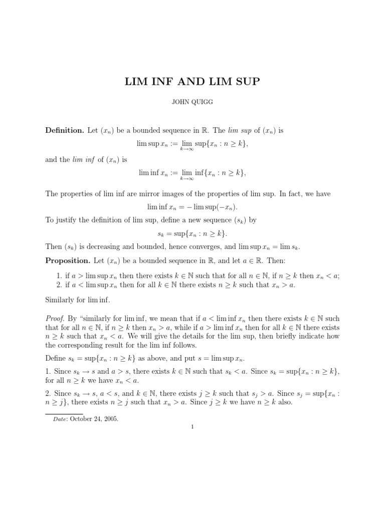 Limsup | PDF | Mathematical Objects | Mathematical Concepts