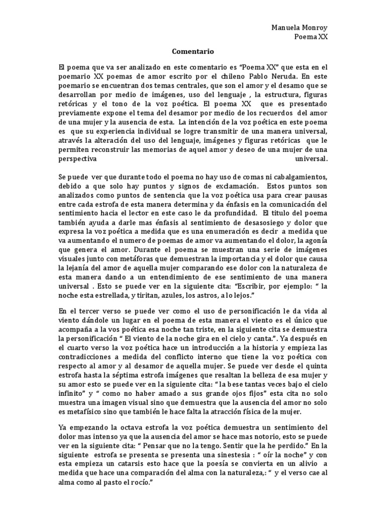 Comentario y análisis del Poema XX Pablo Neruda | Poesía | Amor