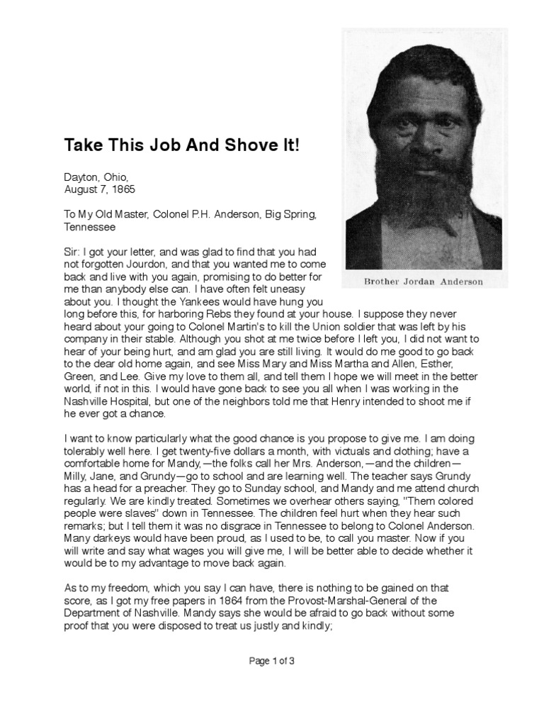 Jourdon Anderson's Letter to Former Master | PDF
