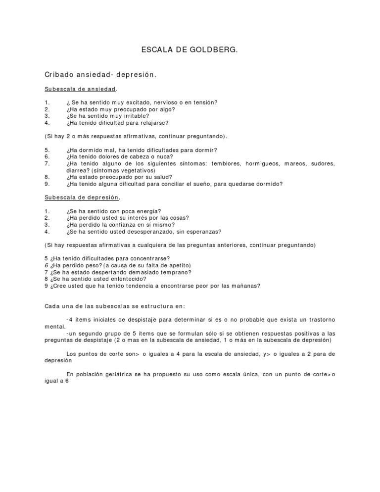 Escala de Goldberg | PDF | Salud y bienestar | Estilo de vida