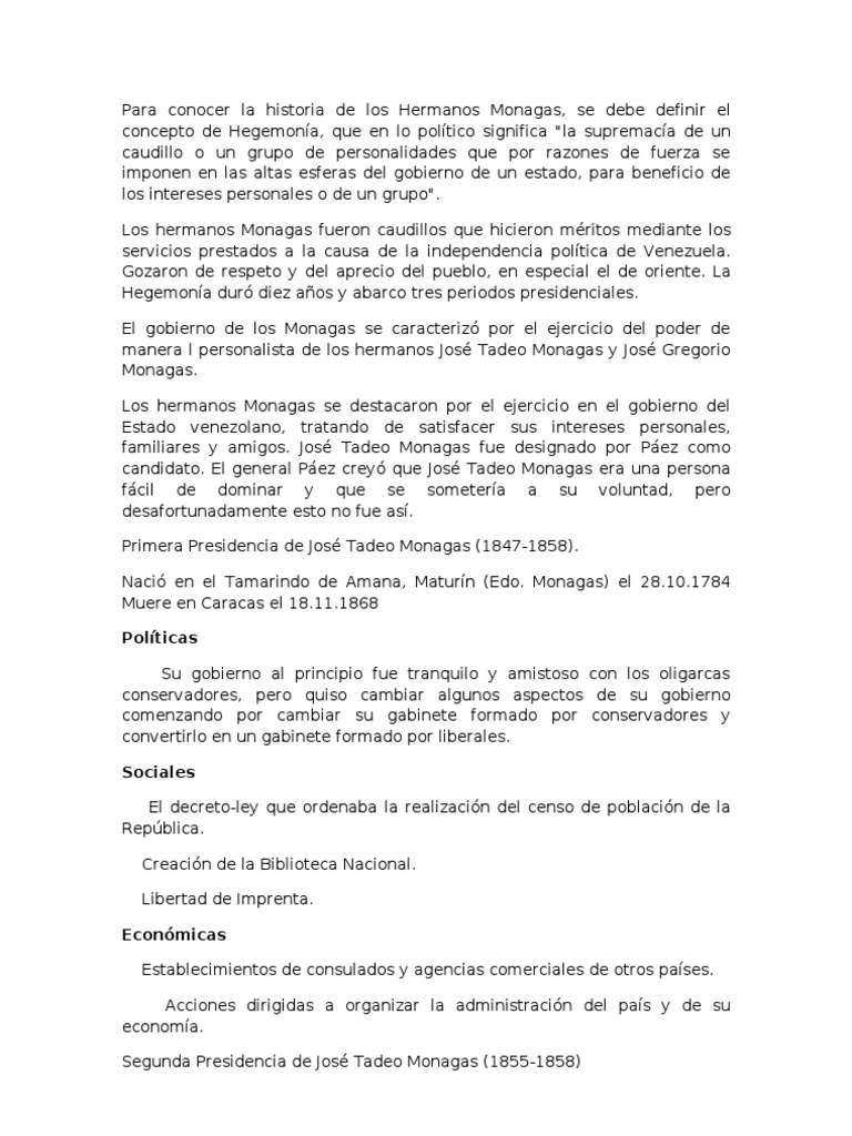 Hegemonía de los Hermanos Monagas | PDF | Gobierno | Esfera pública