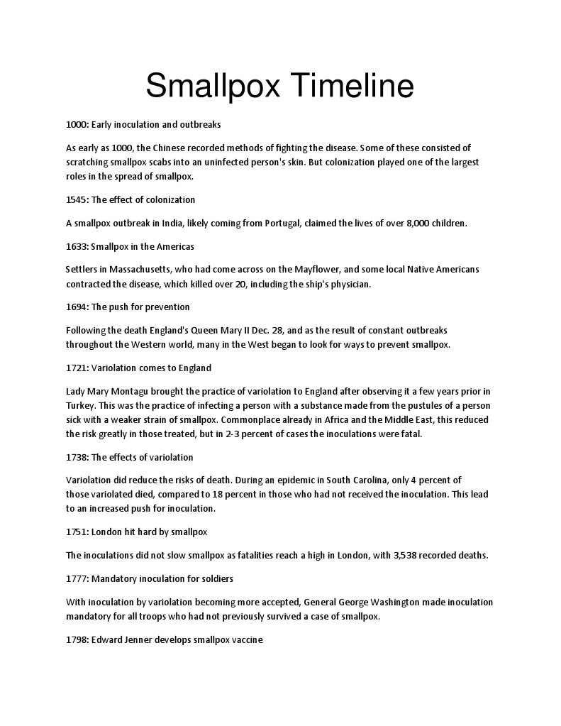 Smallpox Timeline | PDF | Smallpox | Vaccination