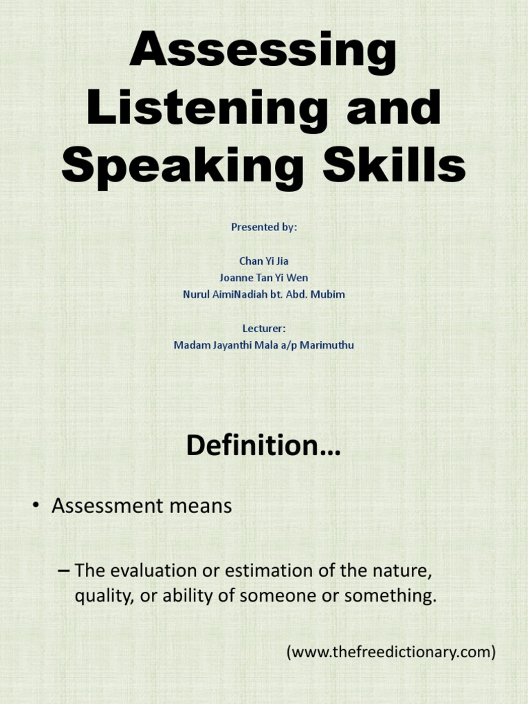 Assessing Listening and Speaking Skills 1.pptx | Accuracy And Precision | Fluency