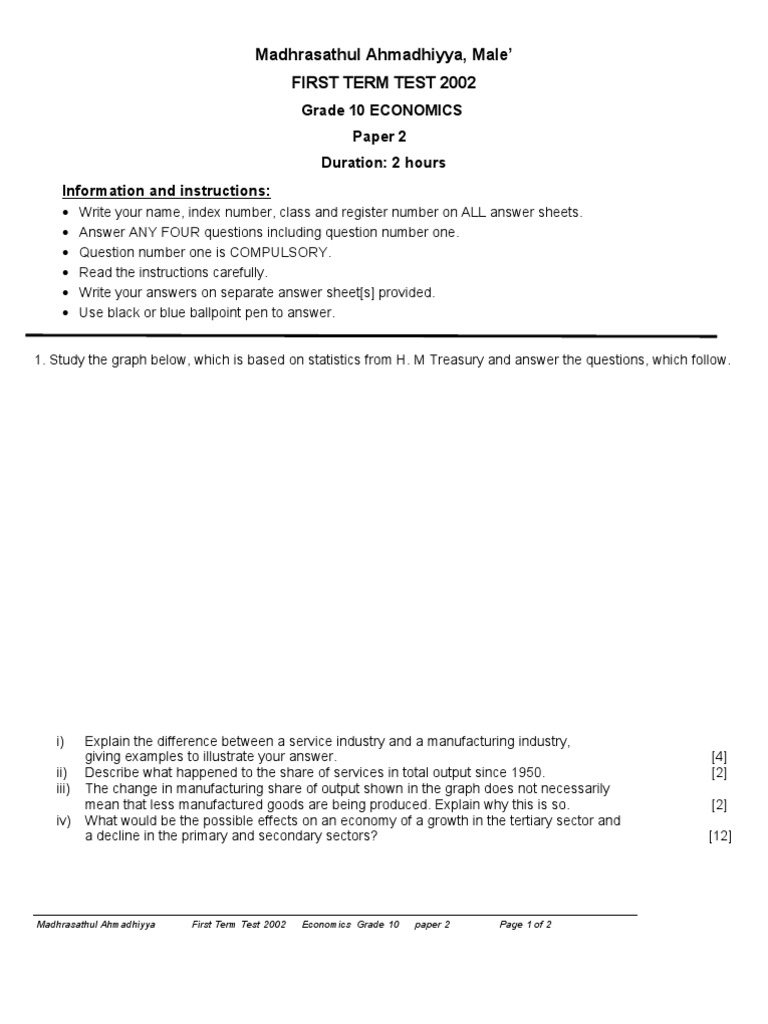 Grade 10 ECONOMICS Paper 2 Duration: 2 Hours Information and ...