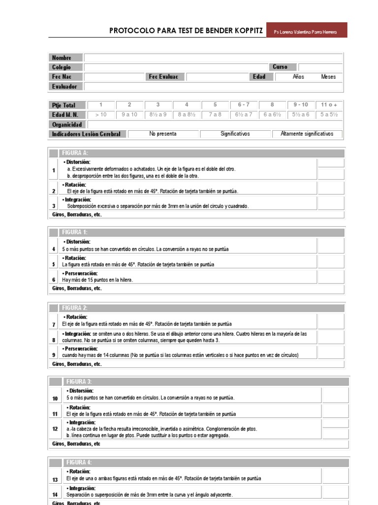 Protocolo del Test de Bender Koppitz | PDF | Rotación | Timidez